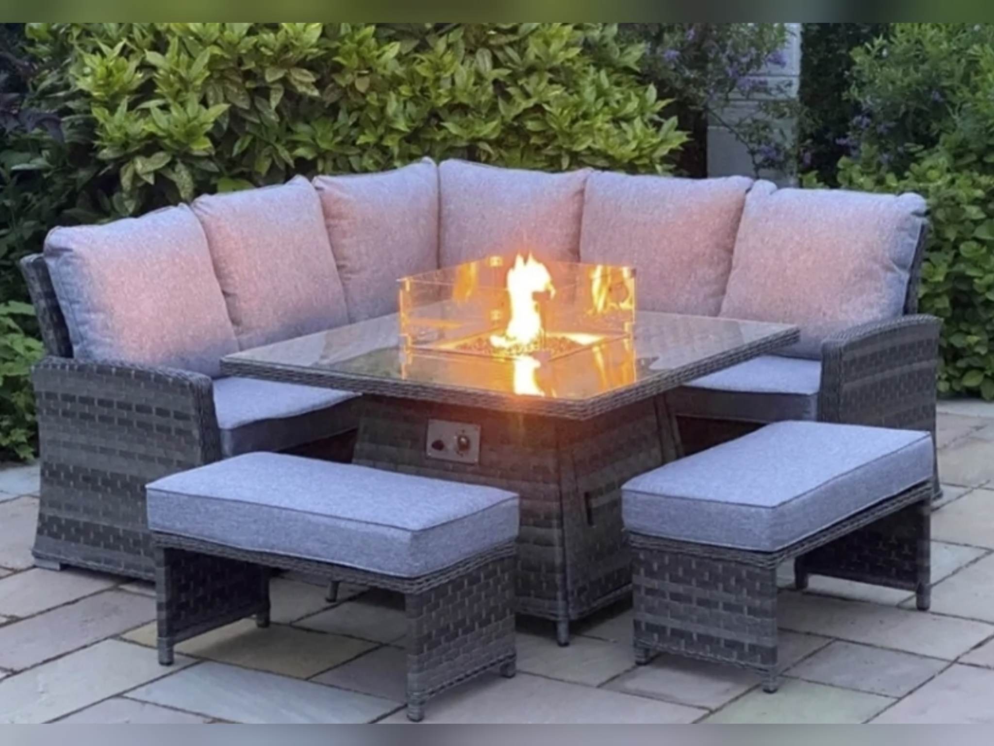 Luxury Rattan Furniture Set With Firepit Table August